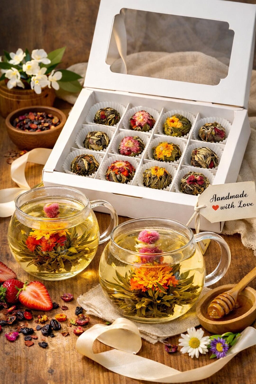 Blooming Flower Tea Gift Set – 12 Handmade Blooming Tea Balls ...