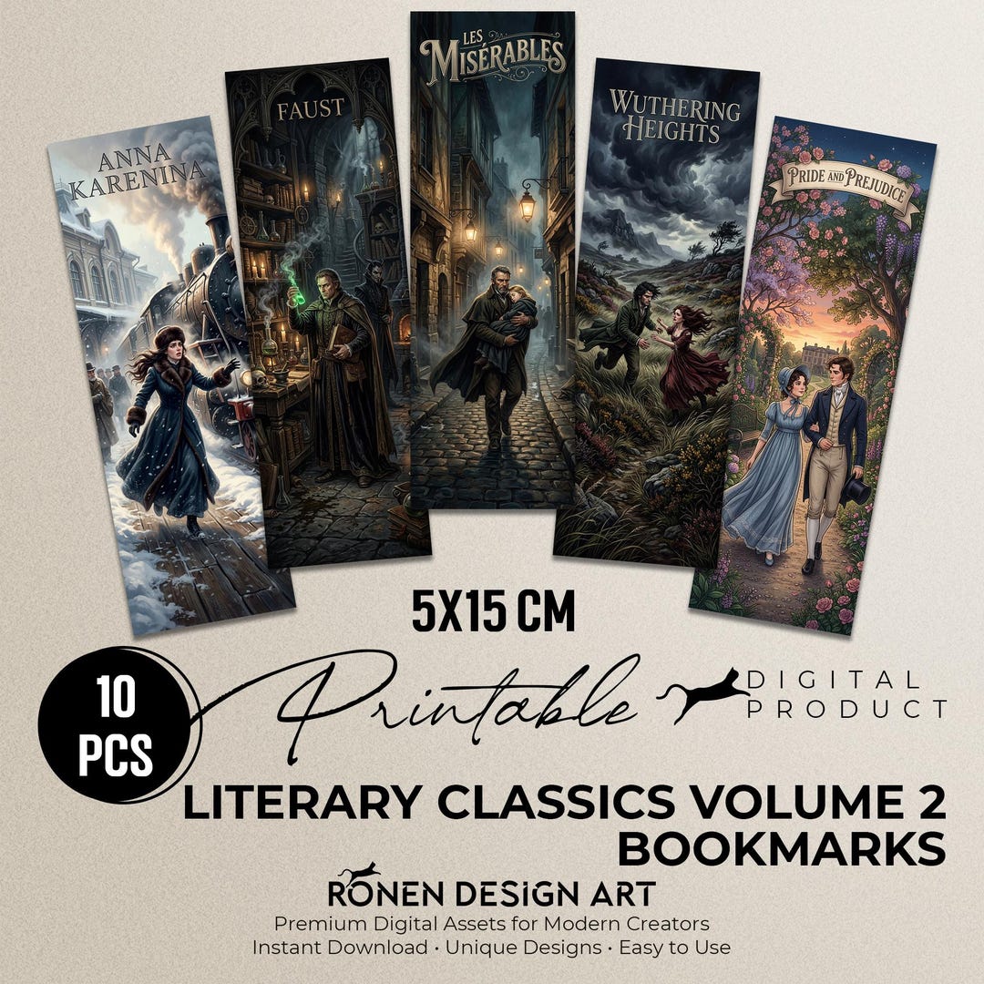 Classic Literature Bookmarks Printable Bundle of 10, Jane Austen Book ...