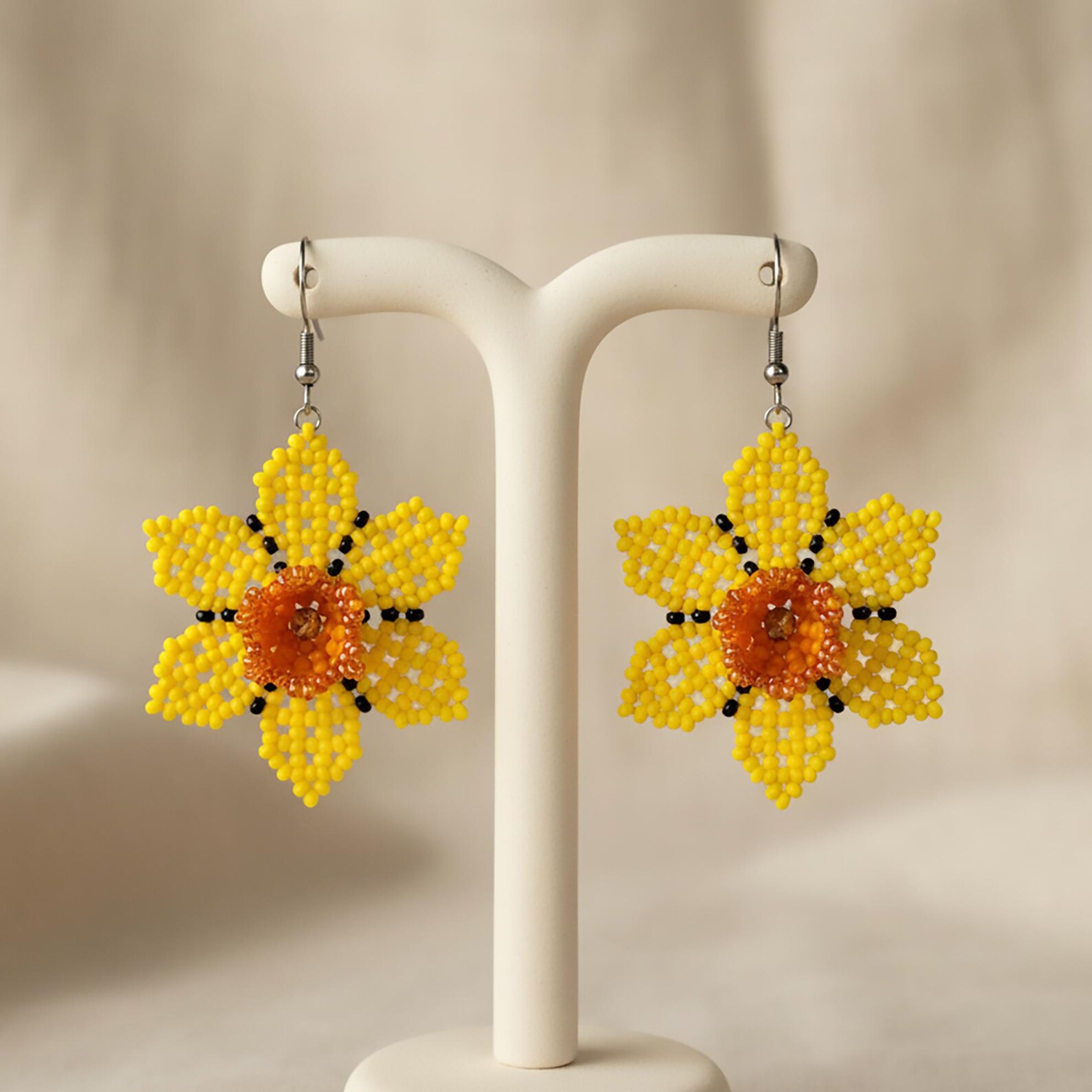 Beaded Daffodil Earrings: Handmade Floral Jewelry, March Birth Flower ...