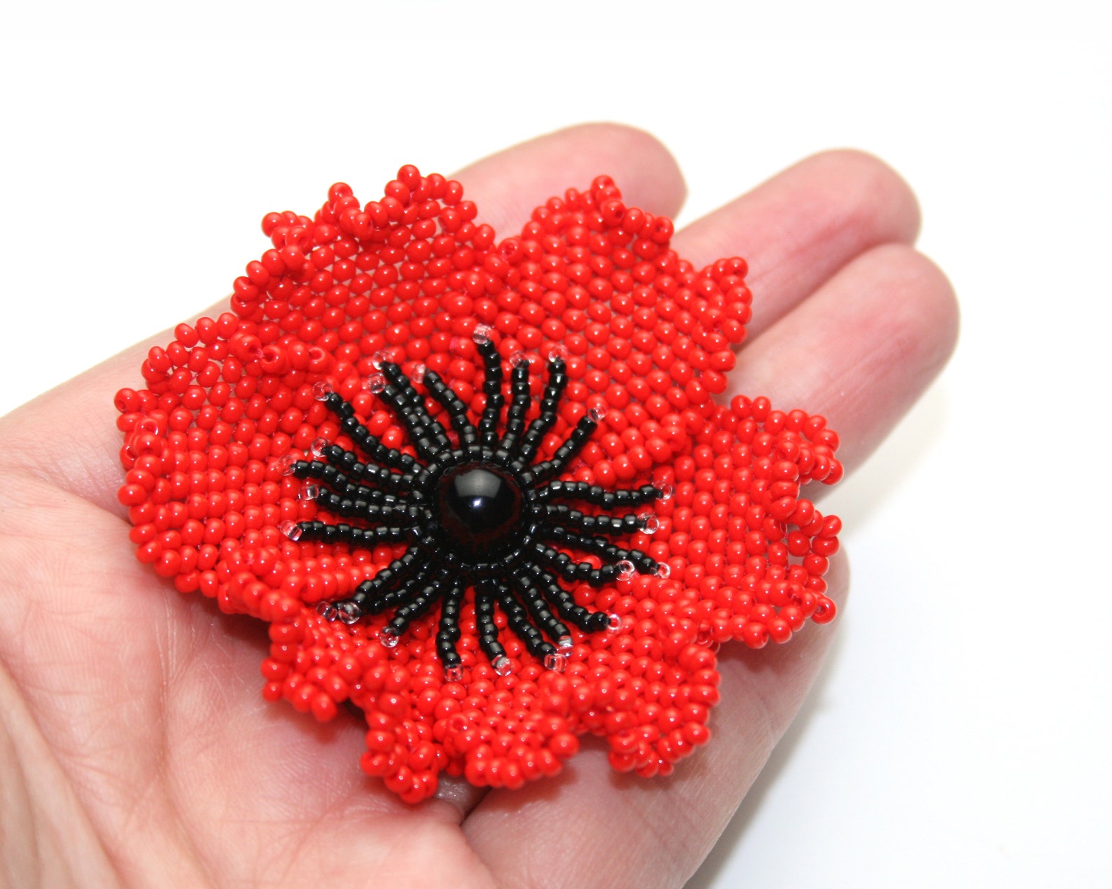 Beaded Poppy TUTORIAL Beading Pattern Seed Bead Flower Brooch PDF ...