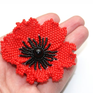 Beaded Poppy TUTORIAL Beading Pattern Seed Bead Flower Brooch PDF ...