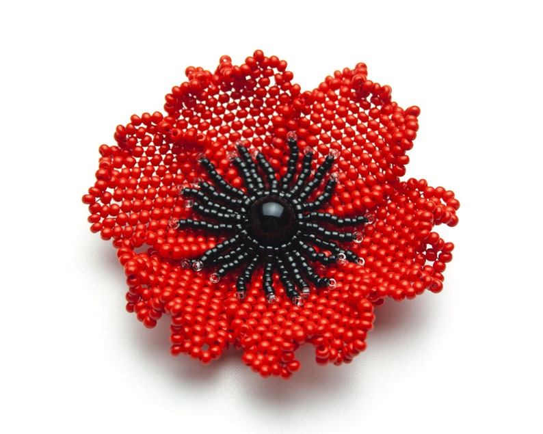 Beaded Poppy Pin Red Flower Brooch Floral Jewelry Seed Bead | Etsy