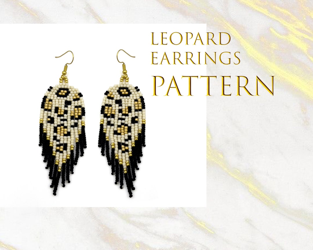 Leopard Earrings Pattern Beaded Fringe Earrings Leopard Print Seed Bead ...
