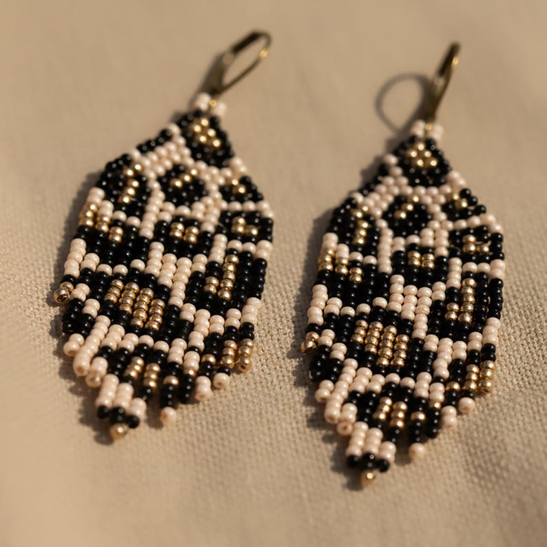 Leopard Beaded Fringe Earrings: Animal Print Statement Handmade Jewelry ...