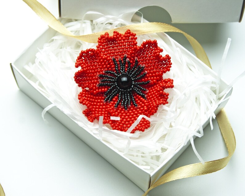 Beaded Poppy Pin Red Flower Brooch Floral Jewelry Seed Bead | Etsy