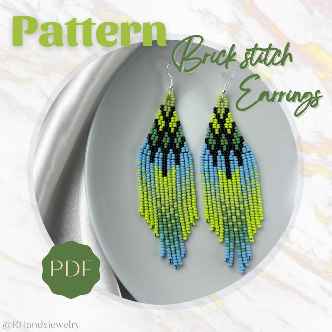 Beaded Fringe Earrings Pattern: Green Blue Gradient, Double Brick ...