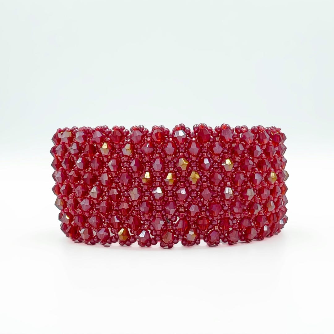 Red Crystal Bracelet Wide Bracelet for Women Beaded Bracelet Sparkly ...