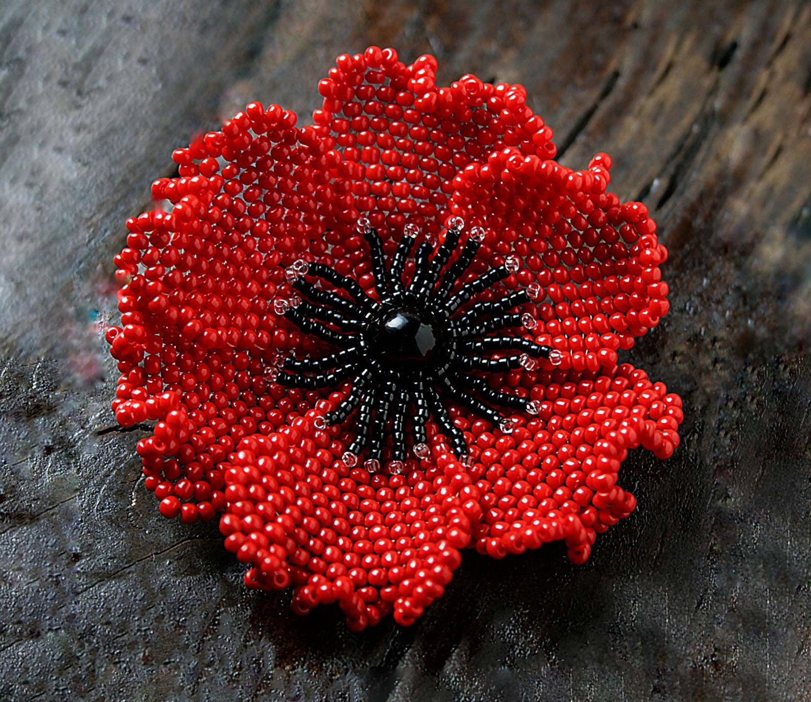 Beaded Poppy Pin Red Flower Brooch Floral Jewelry Seed Bead | Etsy