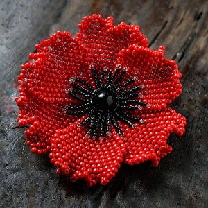Beaded Poppy Pin Red Flower Brooch Floral Jewelry Seed Bead Pin ...