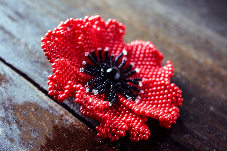 Beaded Poppy Pin Red Flower Brooch Floral Jewelry Seed Bead | Etsy