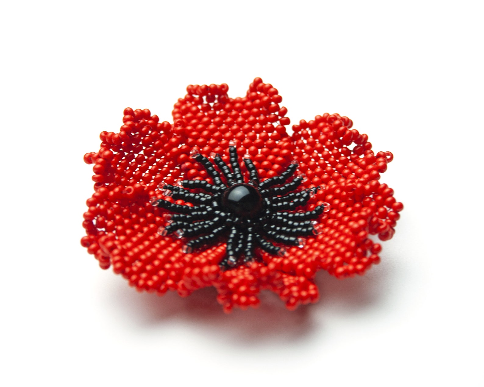 Beaded Poppy Pin Red Flower Brooch Floral Jewelry Seed Bead | Etsy