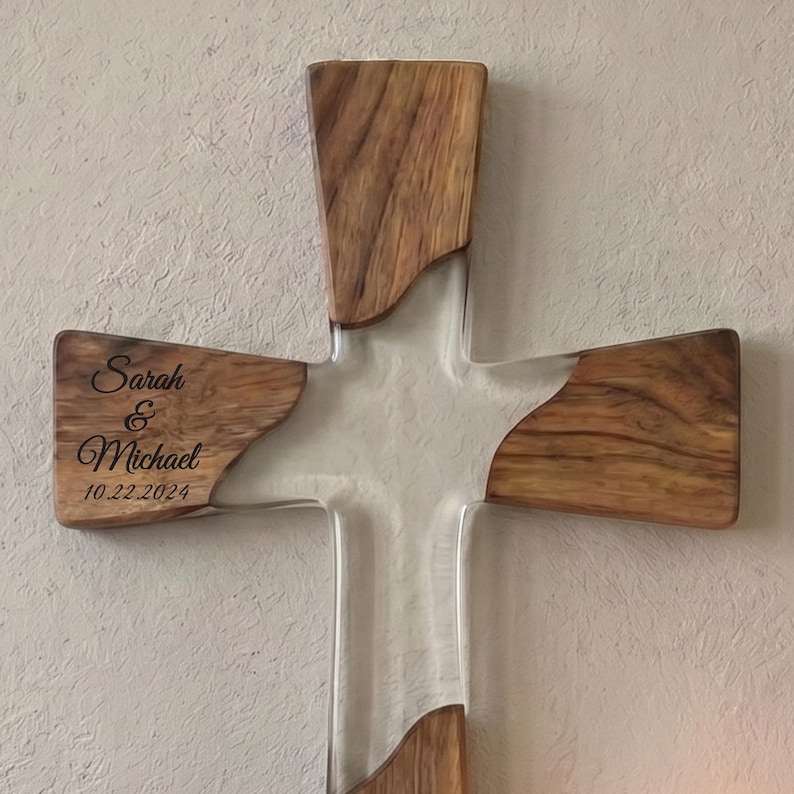Personalized Walnut Cross, Custom Engraved Epoxy Christian Wall Decor ...