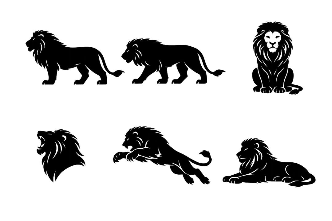 Lion SVG Bundle, King Lion Silhouette Clipart, Roaring Lion Head Vector ...