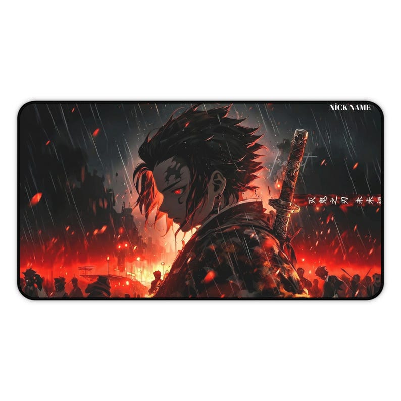 Anime Warrior Mouse Pad XXL | Dark Fantasy Gaming Desk Mat, Red Fire ...