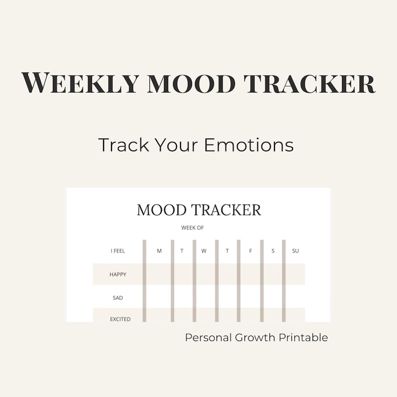 Mood Tracker Printable | Weekly Mood Chart | Mental Health Tracker ...