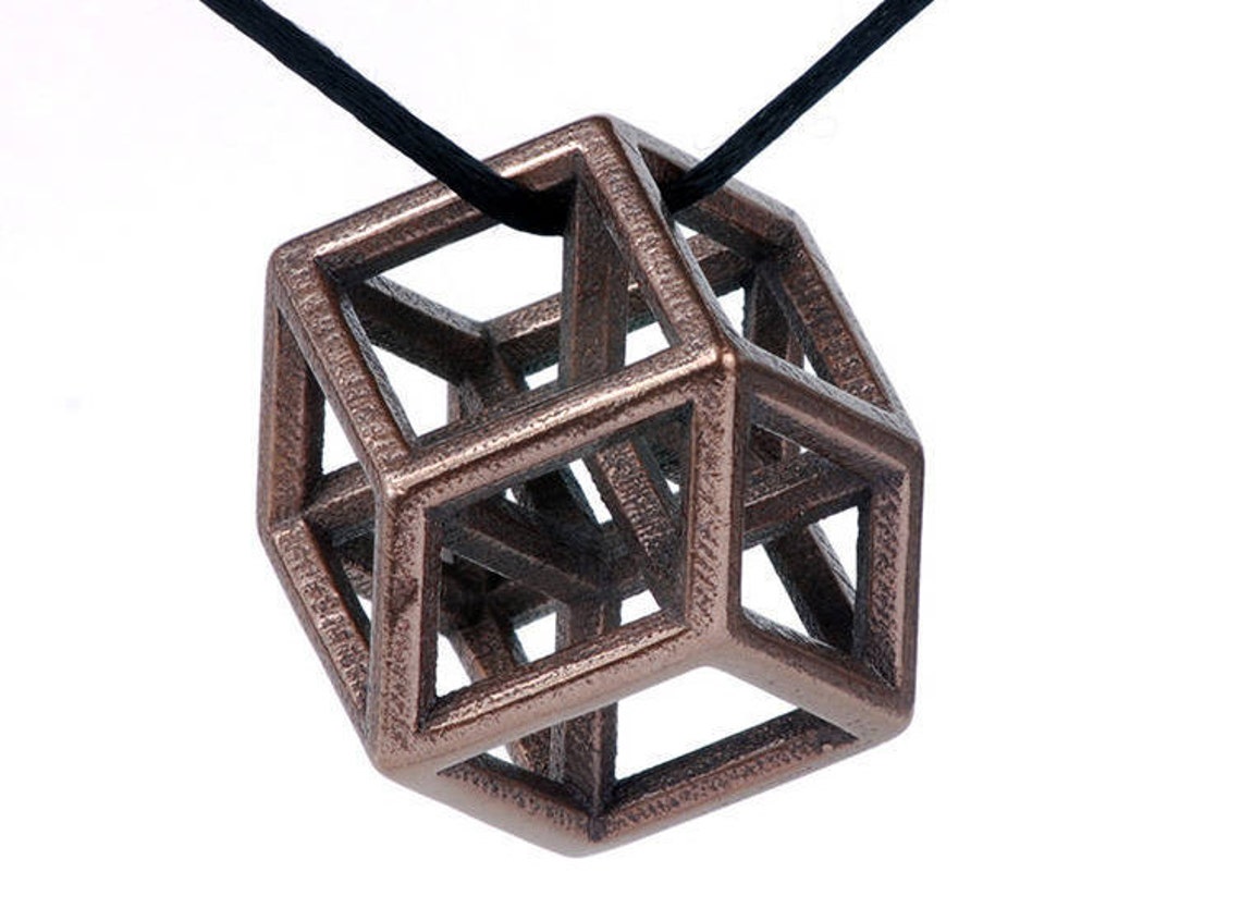 Hypercube Pendant -- Elegant Geometry Jewelry in 3D Printed Steel, Gold or Bronze Finish - Etsy