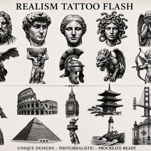 100 Realistic Tattoo Procreate Stamps, Black Grey Flash Brushes ...