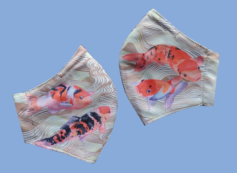 Japanese Koi fish face mask with filter pocket washable cotton | Etsy