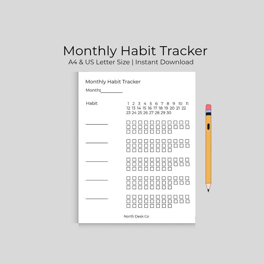 Digital Monthly Habit Tracker | Minimal Printable Planner | A4 & US ...