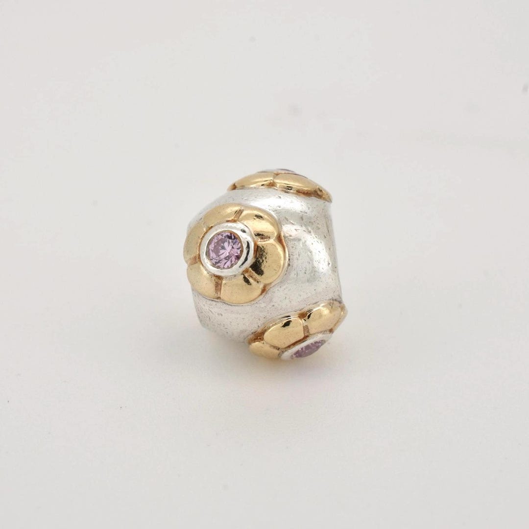 Pandora Raised Flower Charm 790207PCZ – 14K Gold & Silver Two Tone CZ ...