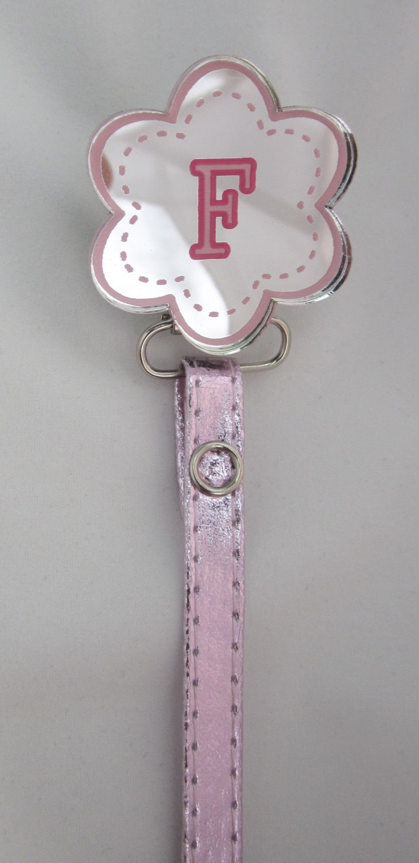 Pink Initial Pacifier Clip With Faux Leather Strap Mirror Look - Etsy