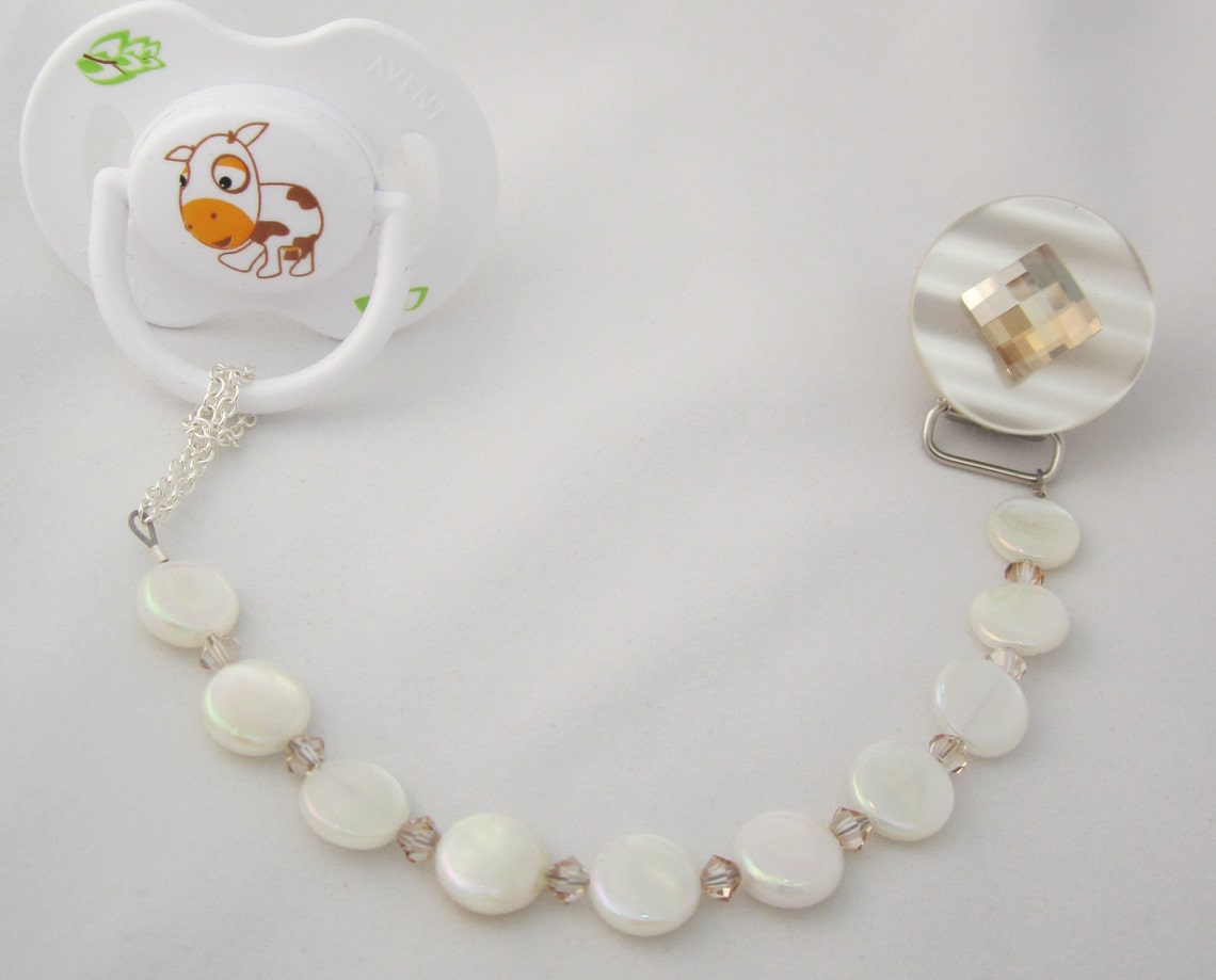 Beige Diamond Shape Pacifier Clip With Stunning Mother of - Etsy