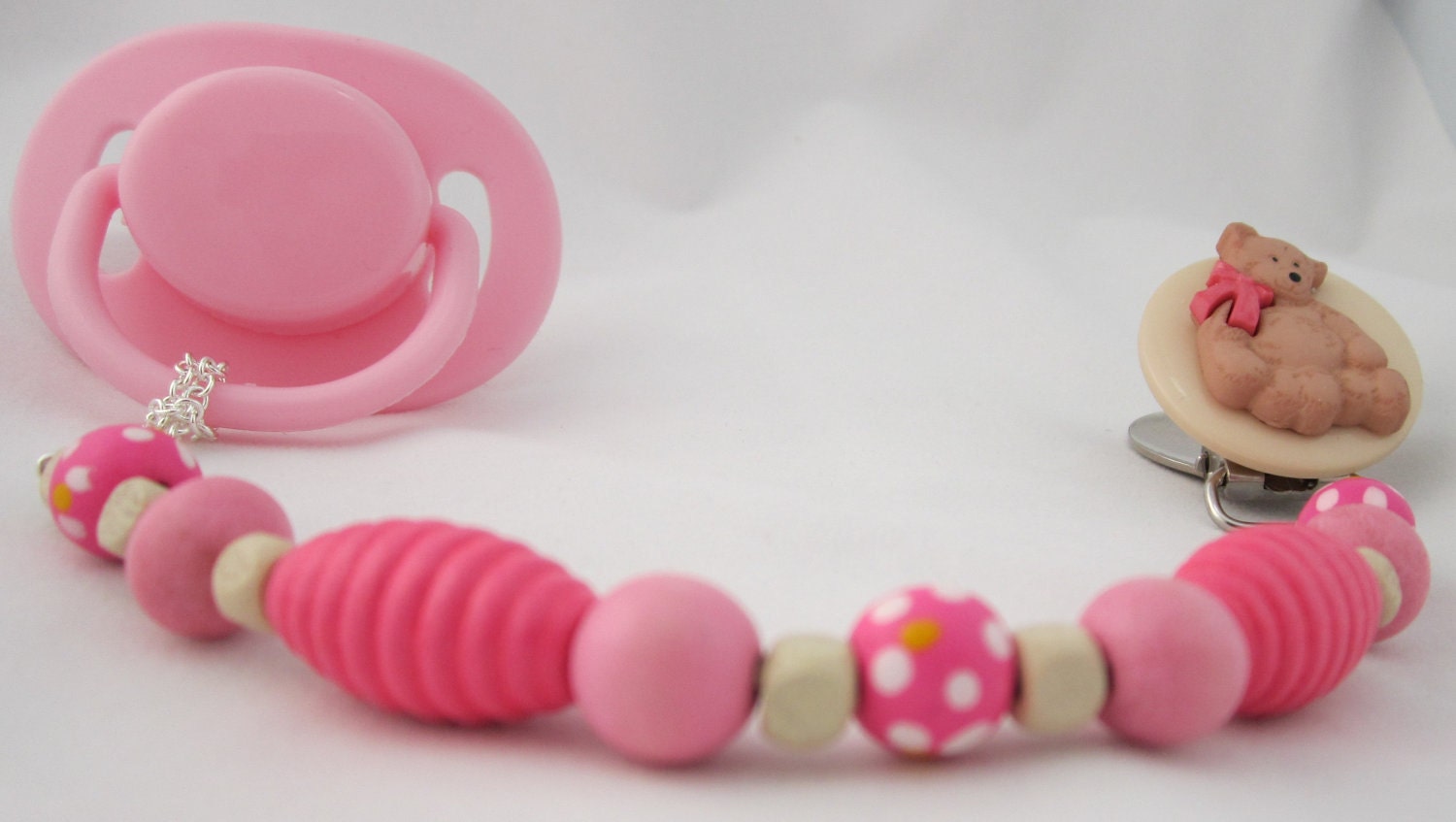 Pink Wooden Teddy Bear Pacifier clip with Stunning Wooden | Etsy