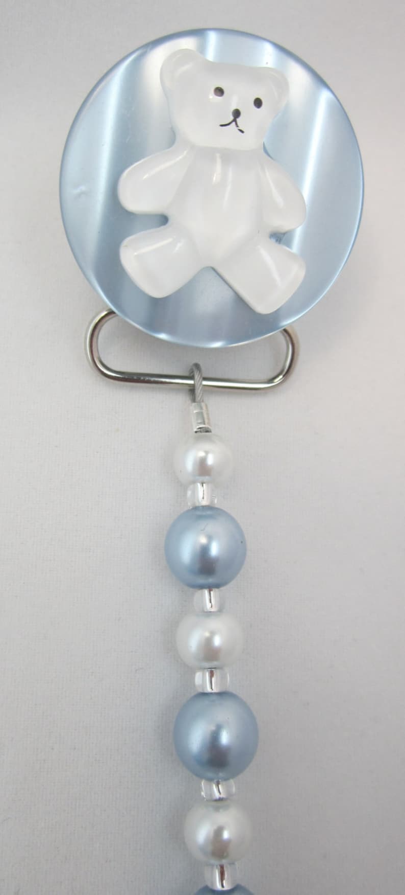 Blue Teddy Bear Pacifier Clip With Blue and White Pearls CTB | Etsy