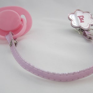 Pink Initial Pacifier Clip With Faux Leather Strap Mirror Look - Etsy