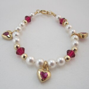 Baby Infant Child Bracelet Red Ruby European Crystal Gold Filled Heart ...