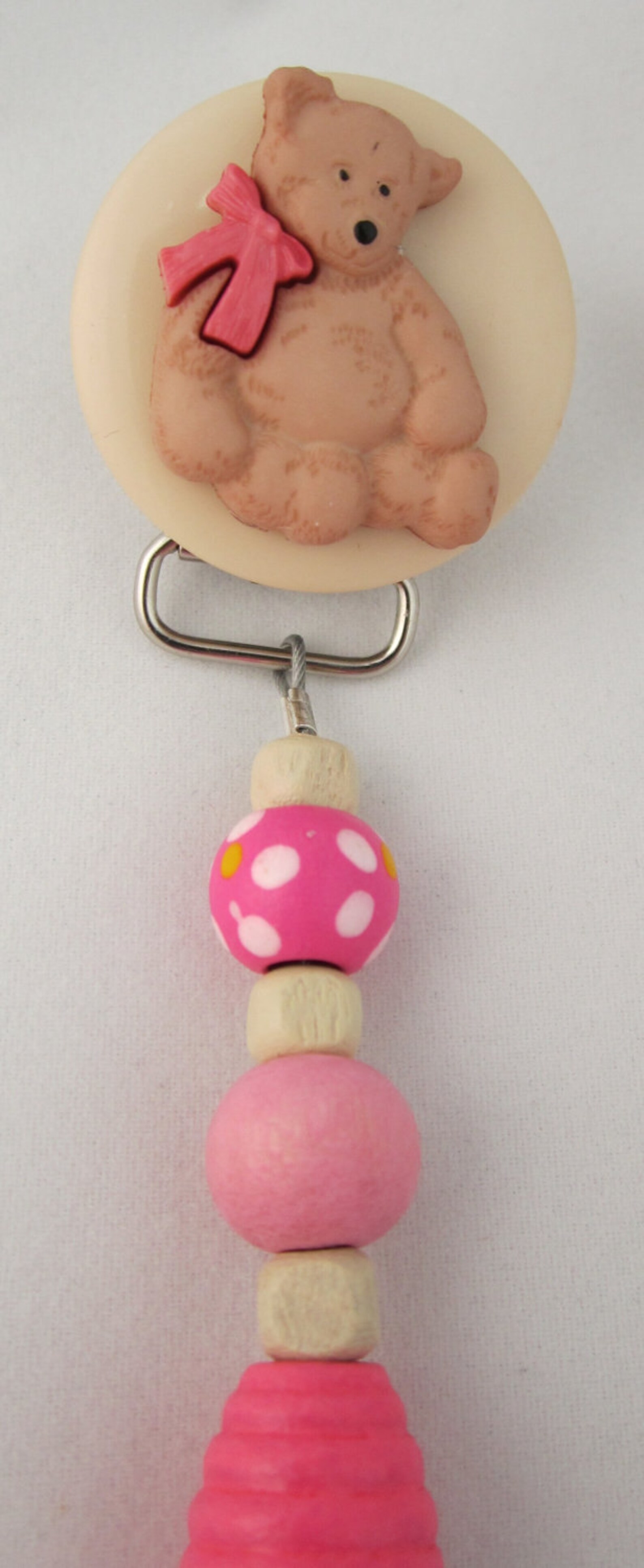 Pink Wooden Teddy Bear Pacifier clip with Stunning Wooden | Etsy