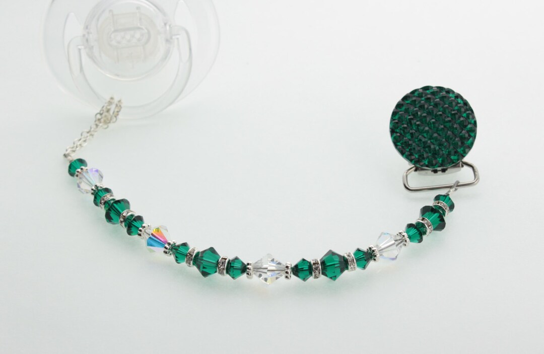 Emerald Crystal Beaded Luxury Pacifier Clip CSHE - Etsy
