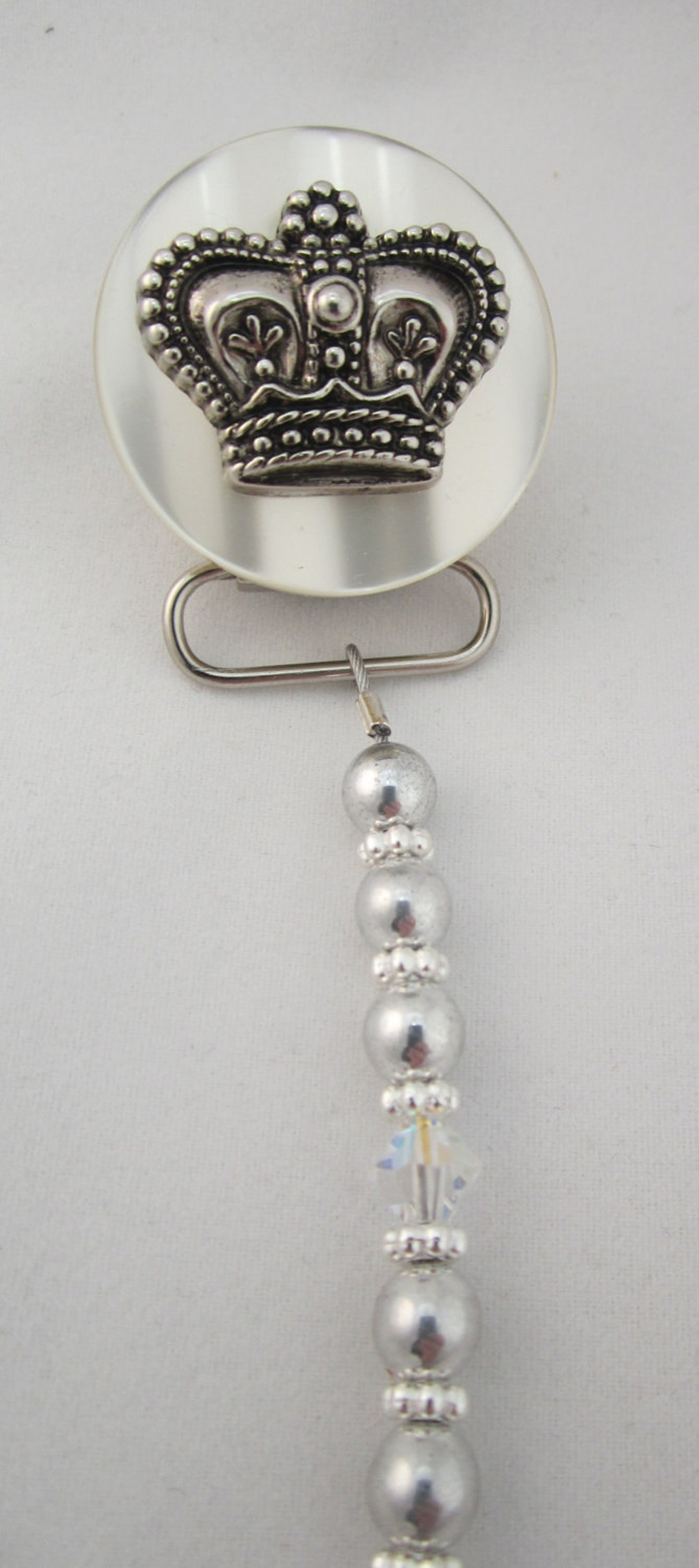 Silver Crown Pacifier Clip With Silver Pearls and Crystals - Etsy