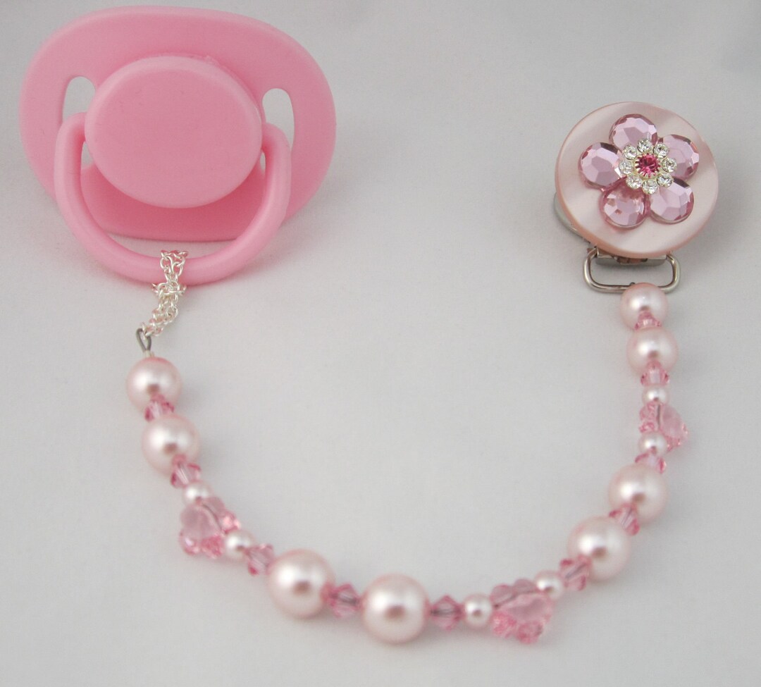 Pink Flower Bling Pacifier Clip With Stunning Pearls CBLP - Etsy
