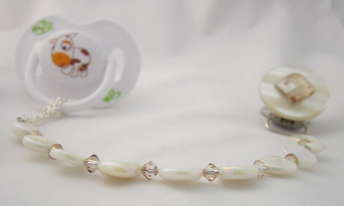 Beige Diamond Shape Pacifier Clip With Stunning Mother of - Etsy