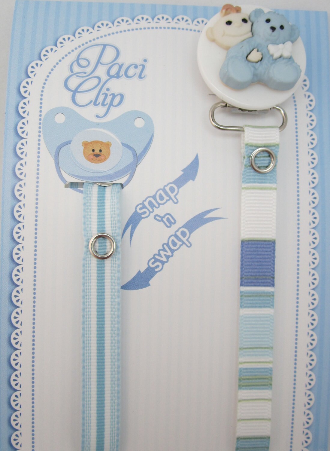 Blue Teddy Bear Pacifier Clip With 2 Matching Ribbons SBTB - Etsy Canada