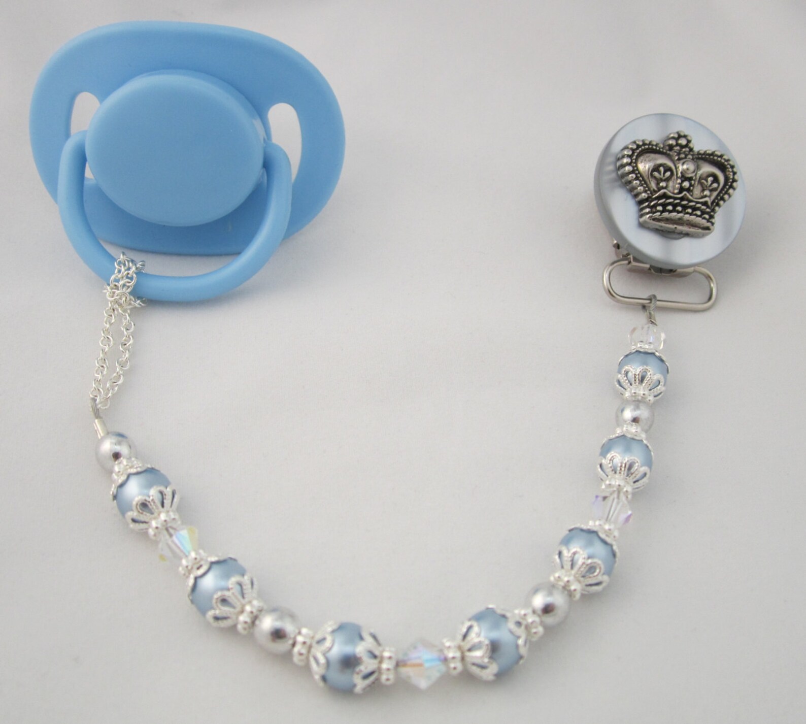 Blue Crown Pacifier Clip With Blue European Pearls & Crystals - Etsy
