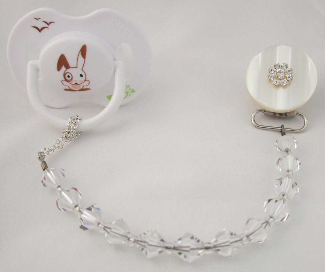 White Sparkling Pacifier Clip With European Crystals (CSW) - Etsy