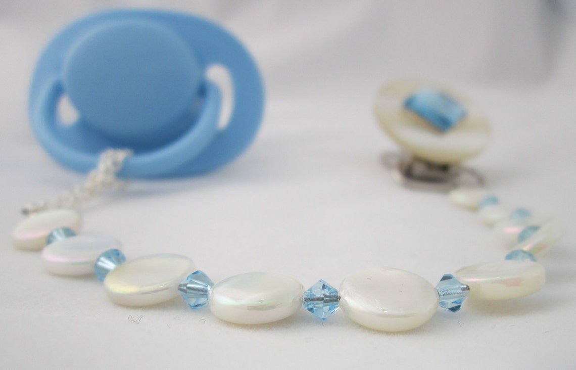 Blue Diamond Pacifier Clip With Stunning Mother of Pearls - Etsy