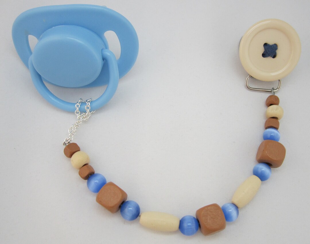 Blue Button Pacifier Clip With Adorable Wooden Beads CBBL - Etsy