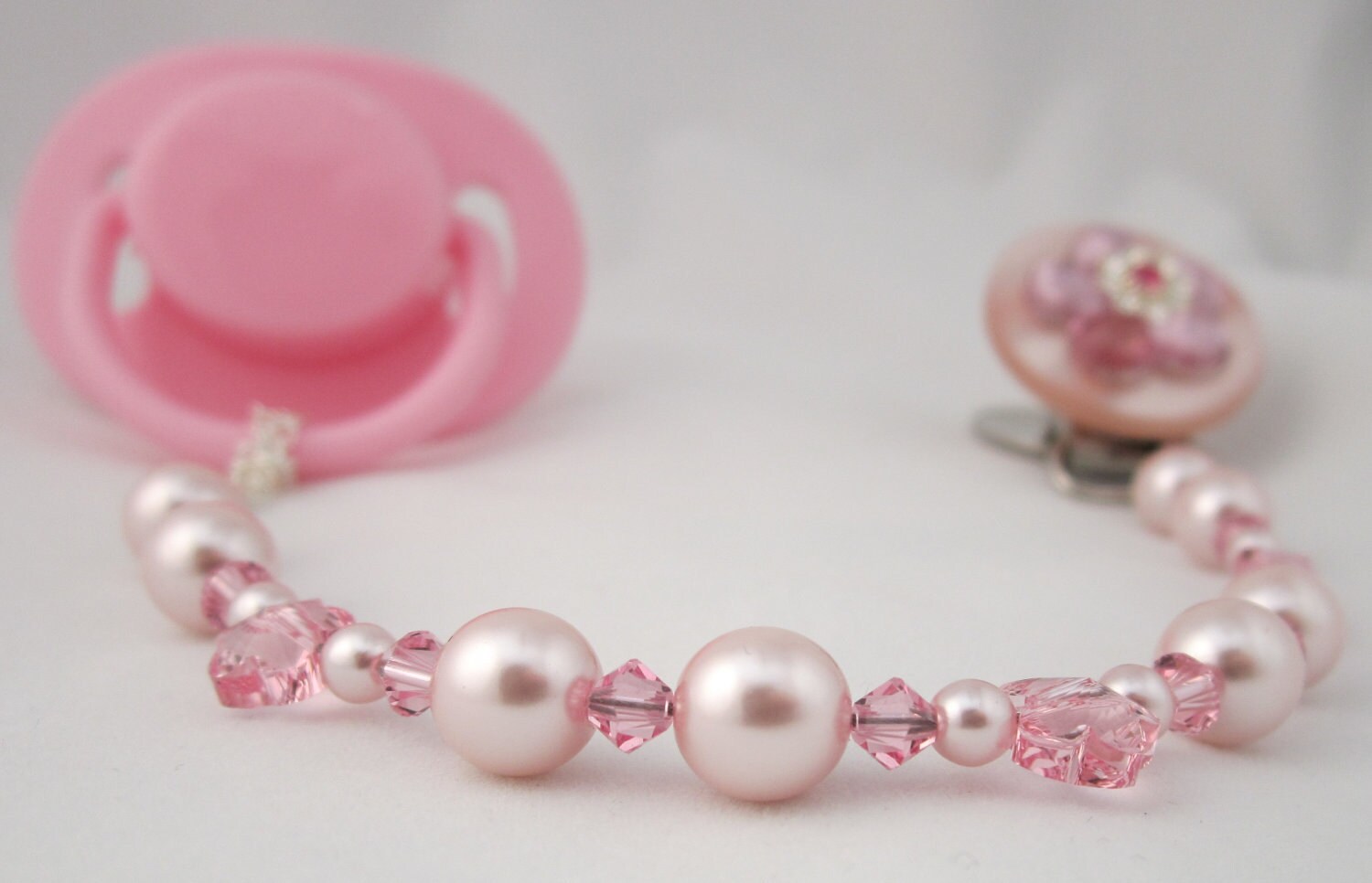 Pink Flower Bling Pacifier clip with Stunning Pearls CBLP | Etsy