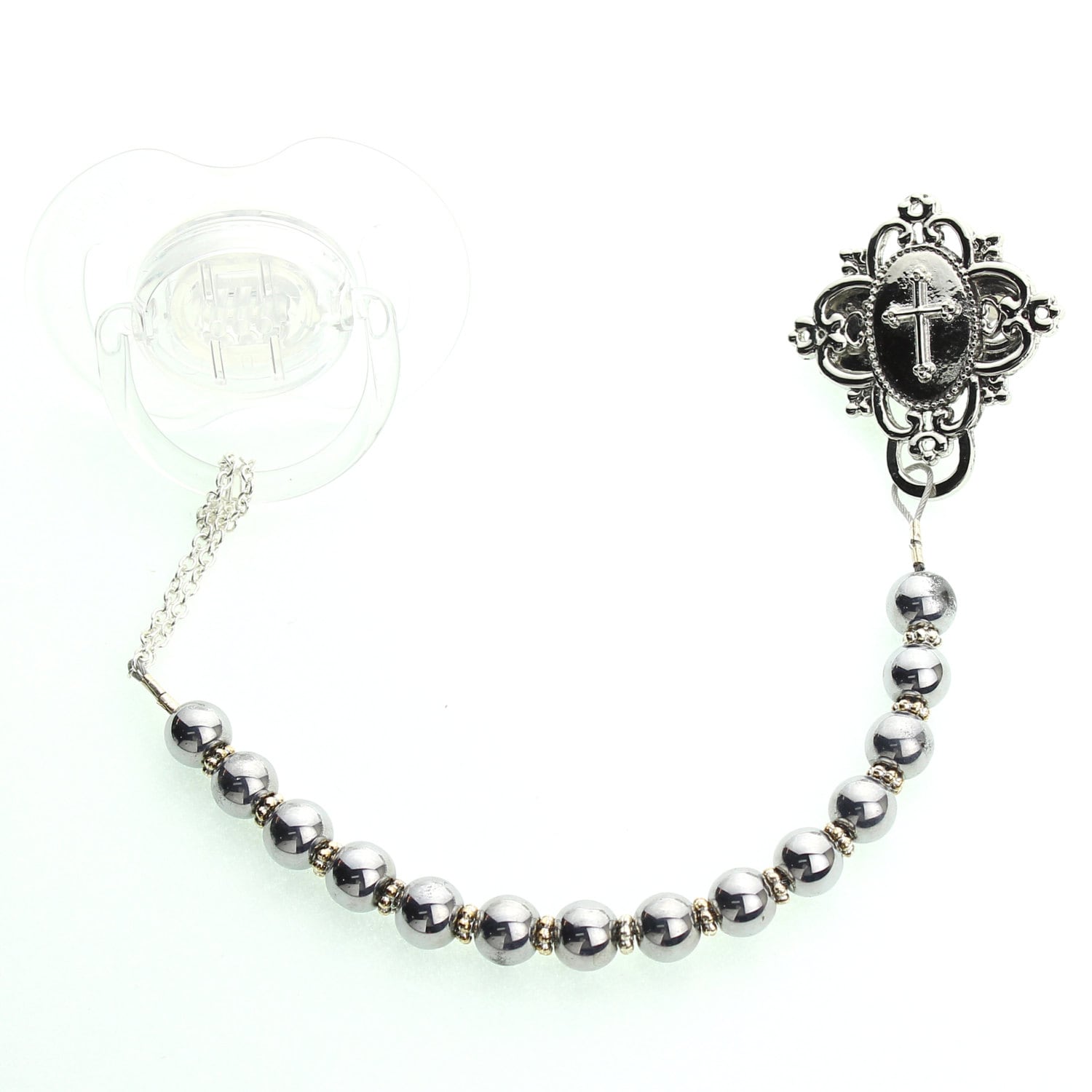 Baptism Gift silver Bead Pacifier Clip Baby Christening - Etsy