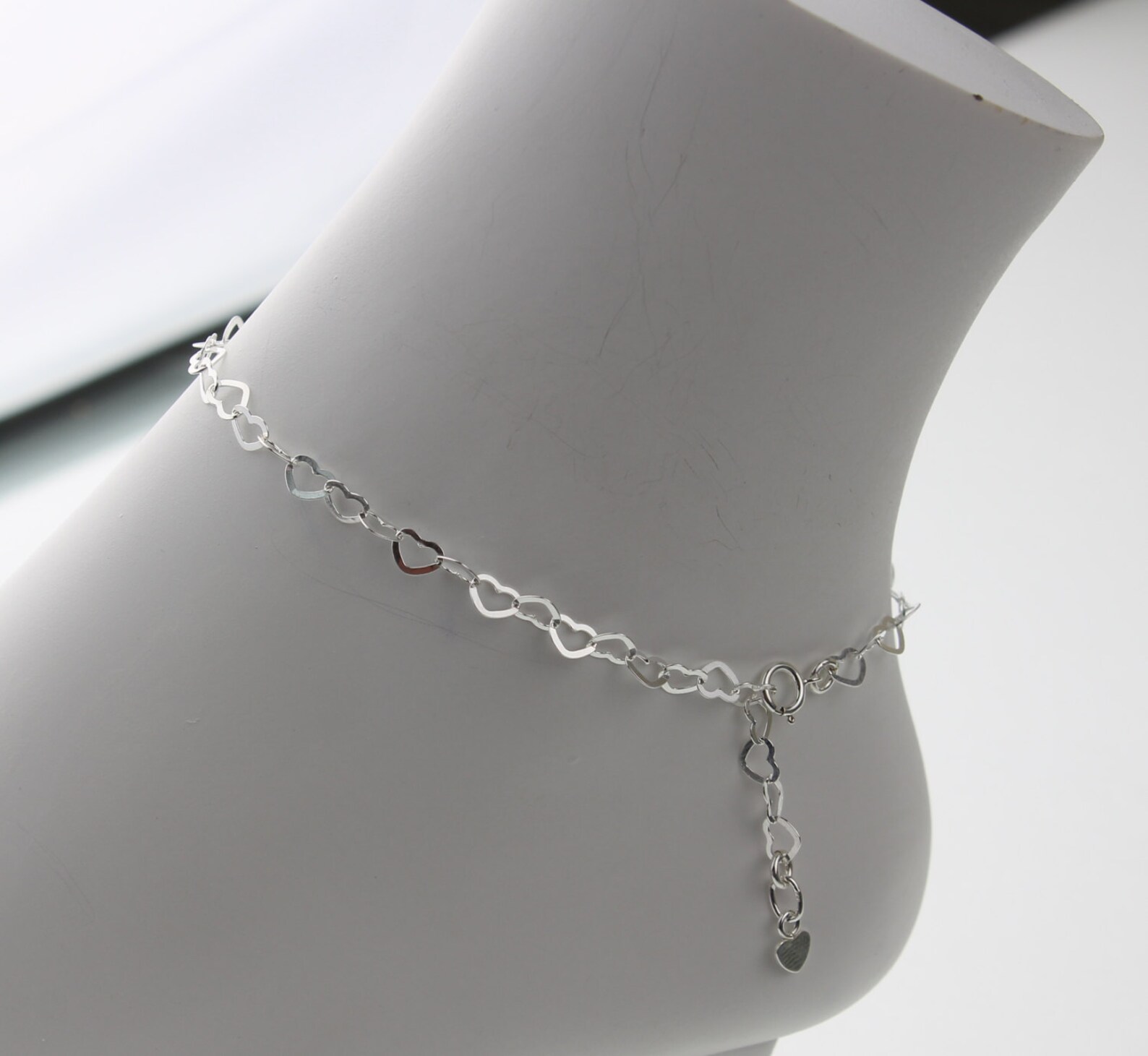 Sterling Silver Heart Chain With Heart Link Charm Anklet AHH - Etsy