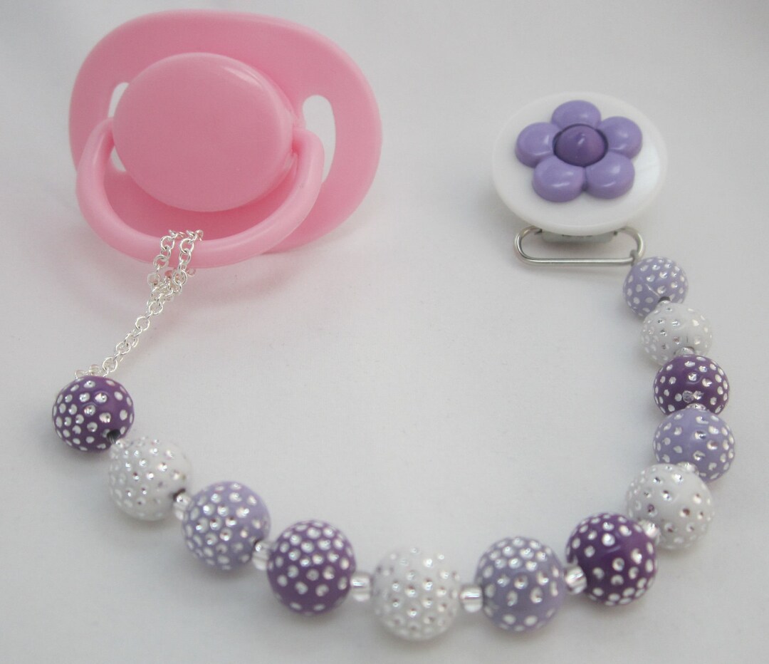 Purple Daisy Pacifier Clip With Stunning Pastel Beads (CPPU) (MSRP 24. ...