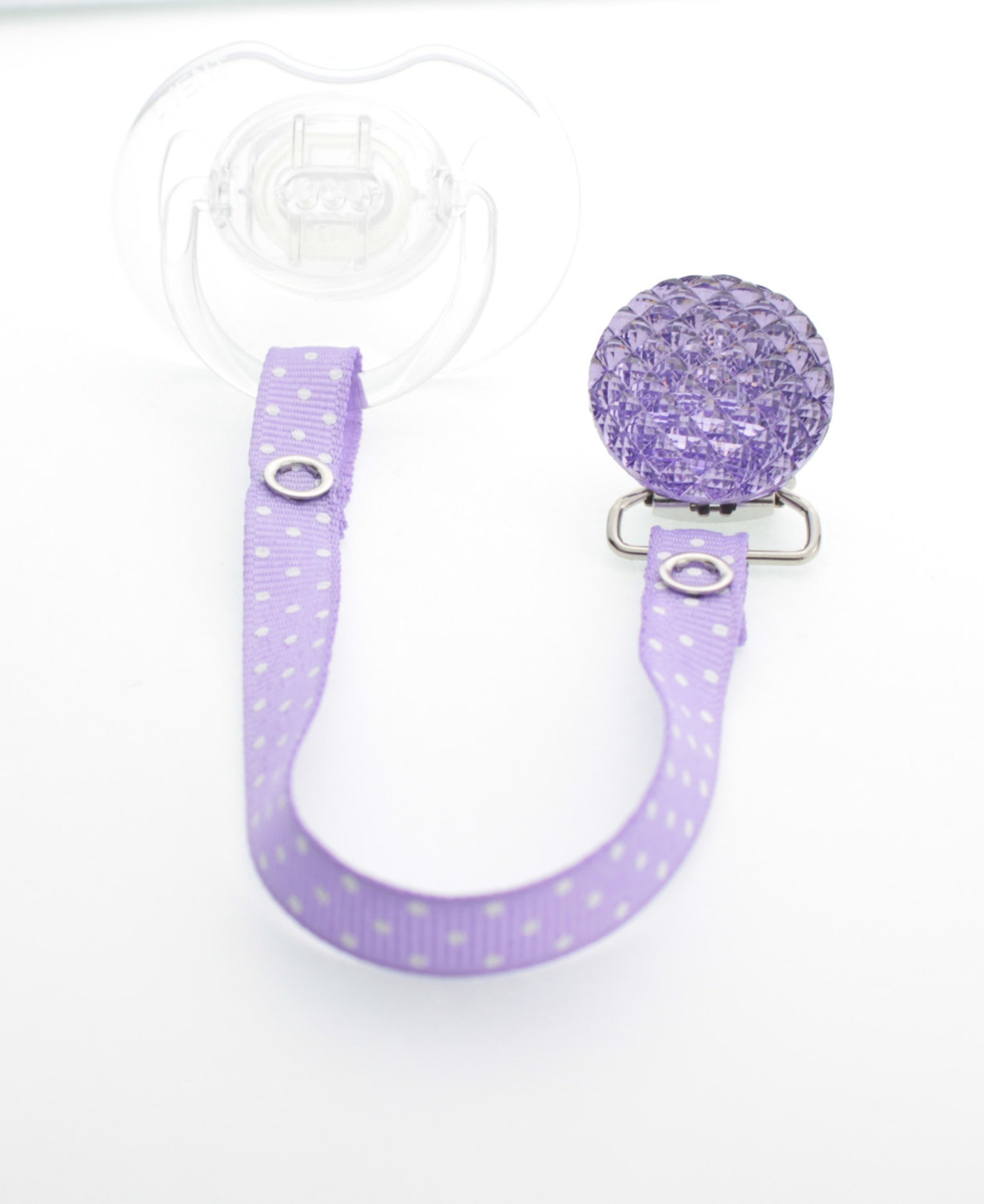 Purple Polka Dot Ribbon With Crystal Pacifier Holder RQPU - Etsy