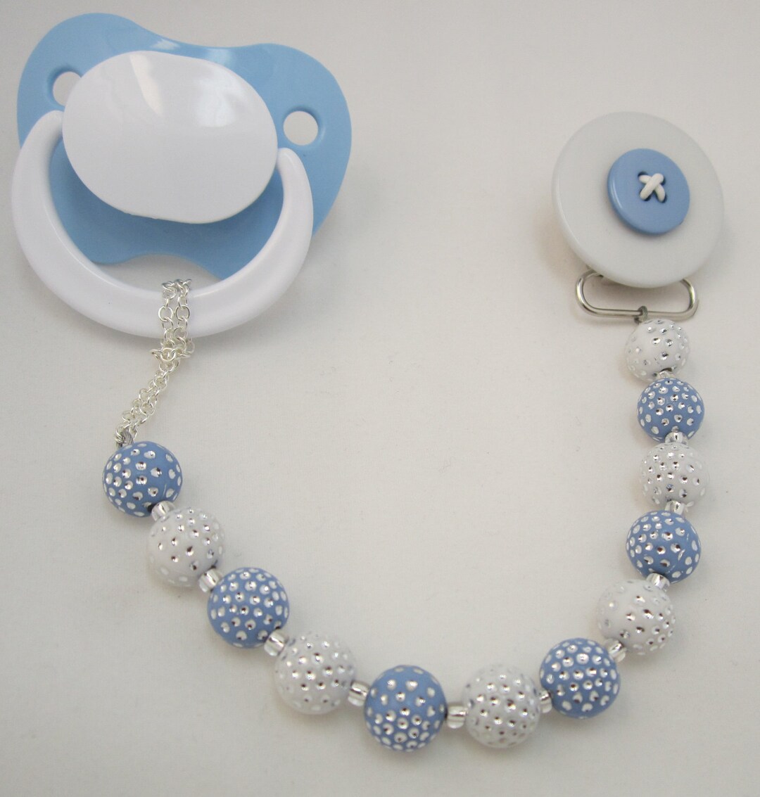 Blue Button Pacifier/binky Clip With Matching Beads (CPBLB) (MSRP 24.00 ...