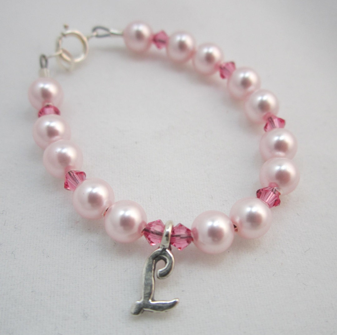 Pink European Pearls Pink Clear Crystals and Sterling Silver Script ...