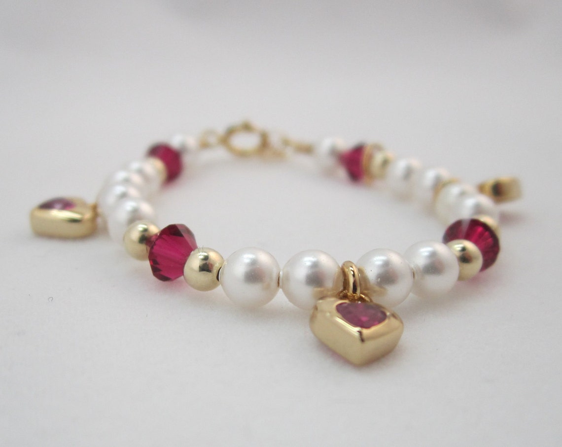 Baby Infant Child Bracelet Red Ruby European Crystal Gold - Etsy