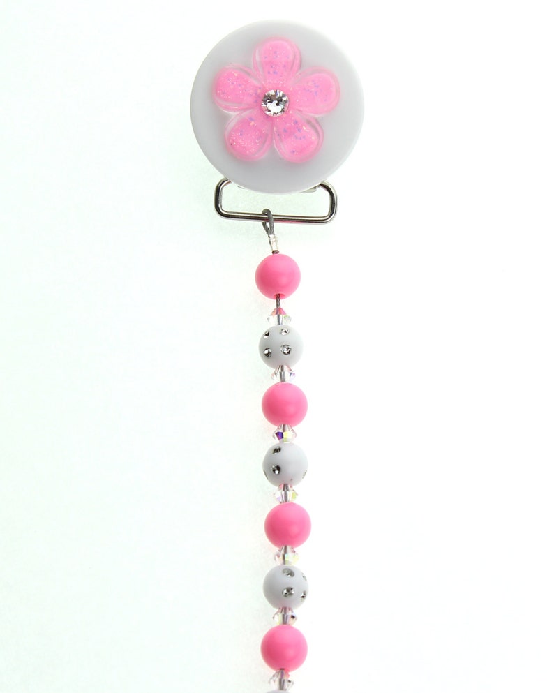 Pink Flower With Matching Pink & White Beads Pacifier Clip - Etsy