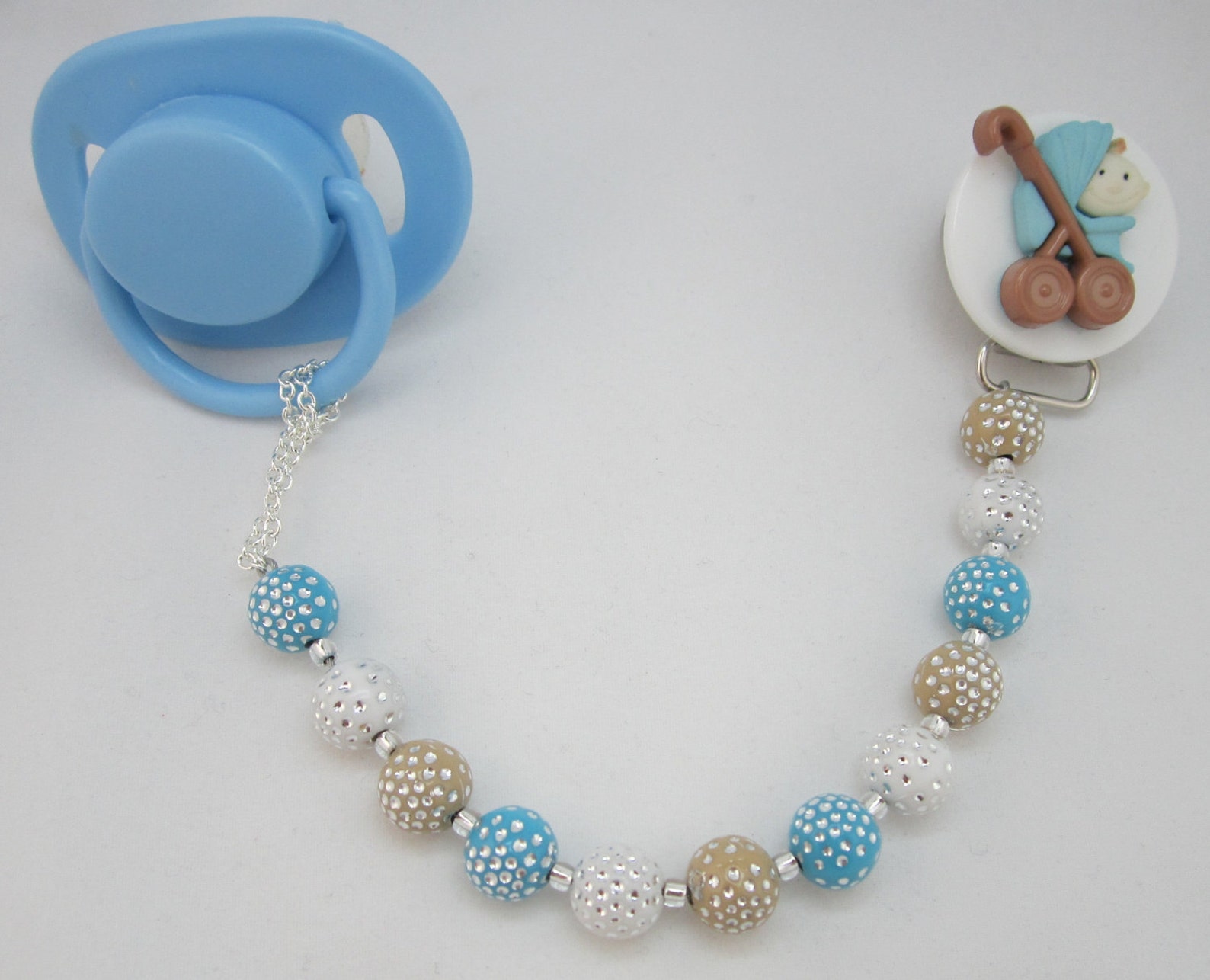 Blue Stroller Pacifier Clip With Blue and White Acrylic Beads - Etsy
